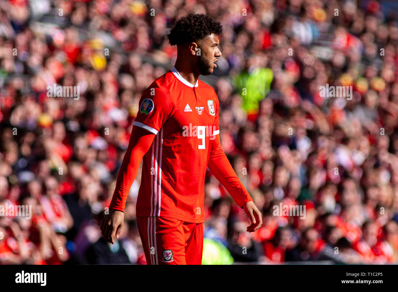 Tyler Roberts of Wales in action against Slovakia. Wales v Slovakia ...
