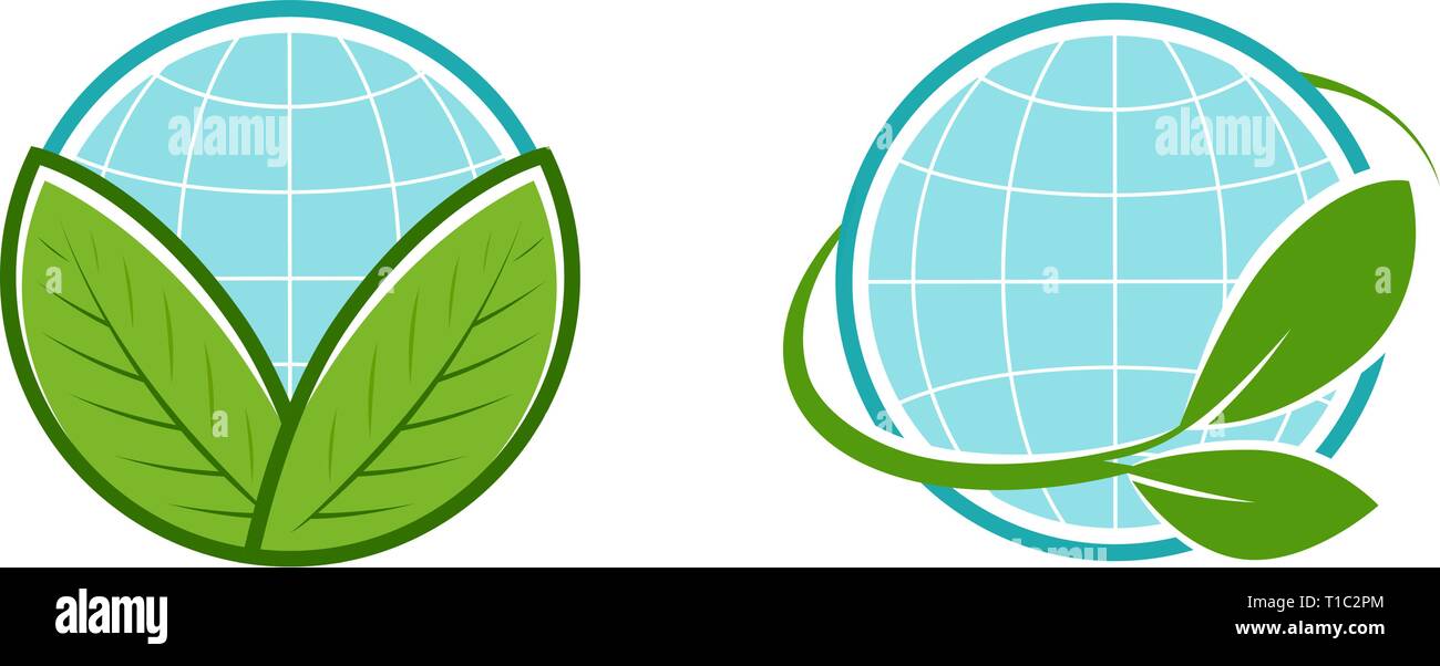 Green leafs and globe logo. Eco, natural, organic icon or symbol ...