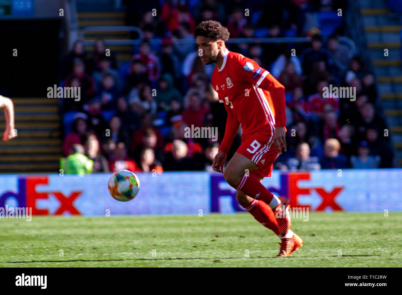 Tyler Roberts of Wales in action against Slovakia. Wales v Slovakia ...