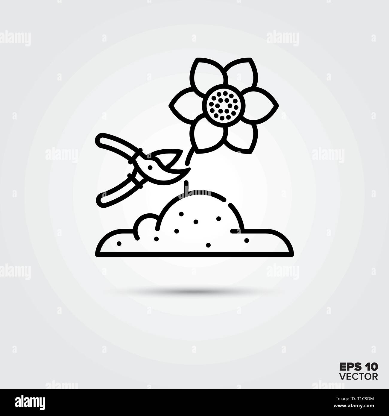 Cutting a flower with pruning shears line icon. EPS 10 vector symbol ...