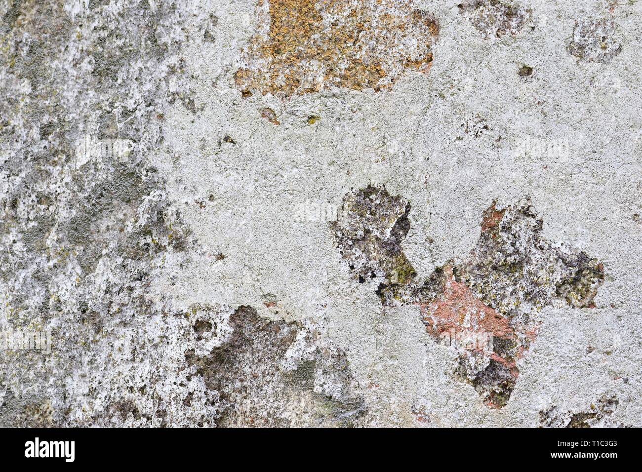 Close up detailed surface of weathered paint on different walls in high ...