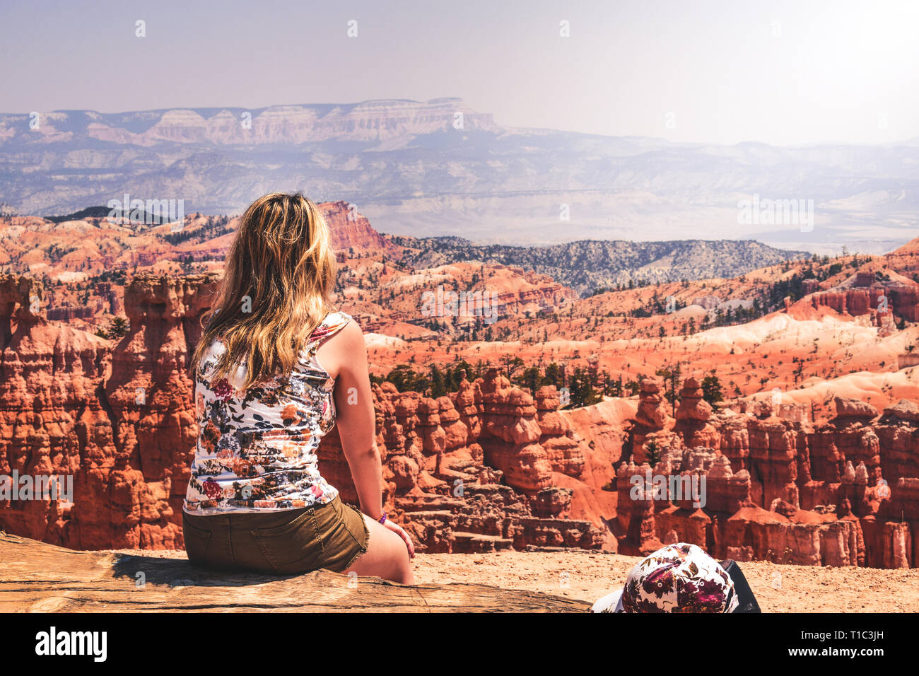 Summer Hiker In Bryce Canyon Resting Enjoying View Hiking Girl In Beautiful Nature Landscape