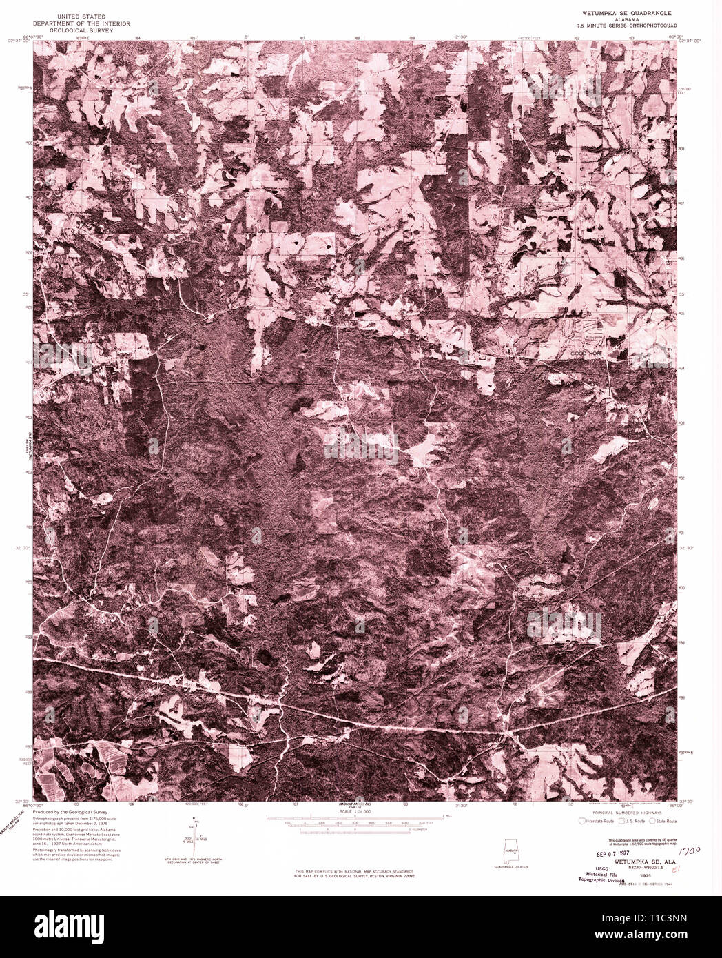 USGS TOPO Map Alabama AL Wetumpka SE 305376 1975 24000 Stock Photo - Alamy