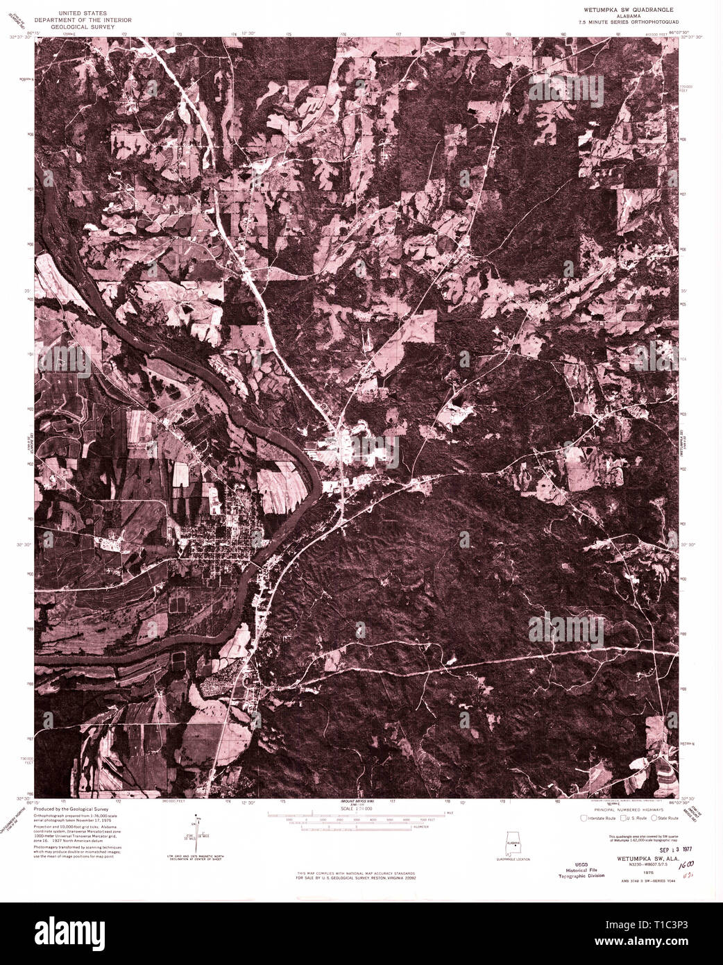 USGS TOPO Map Alabama AL Wetumpka SW 305377 1975 24000 Stock Photo - Alamy