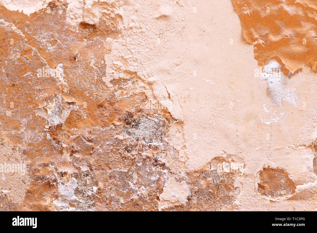 Close up detailed surface of weathered paint on different walls in high ...