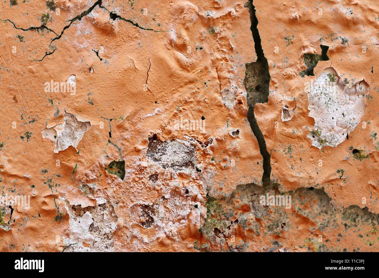 Close up detailed surface of weathered paint on different walls in high ...