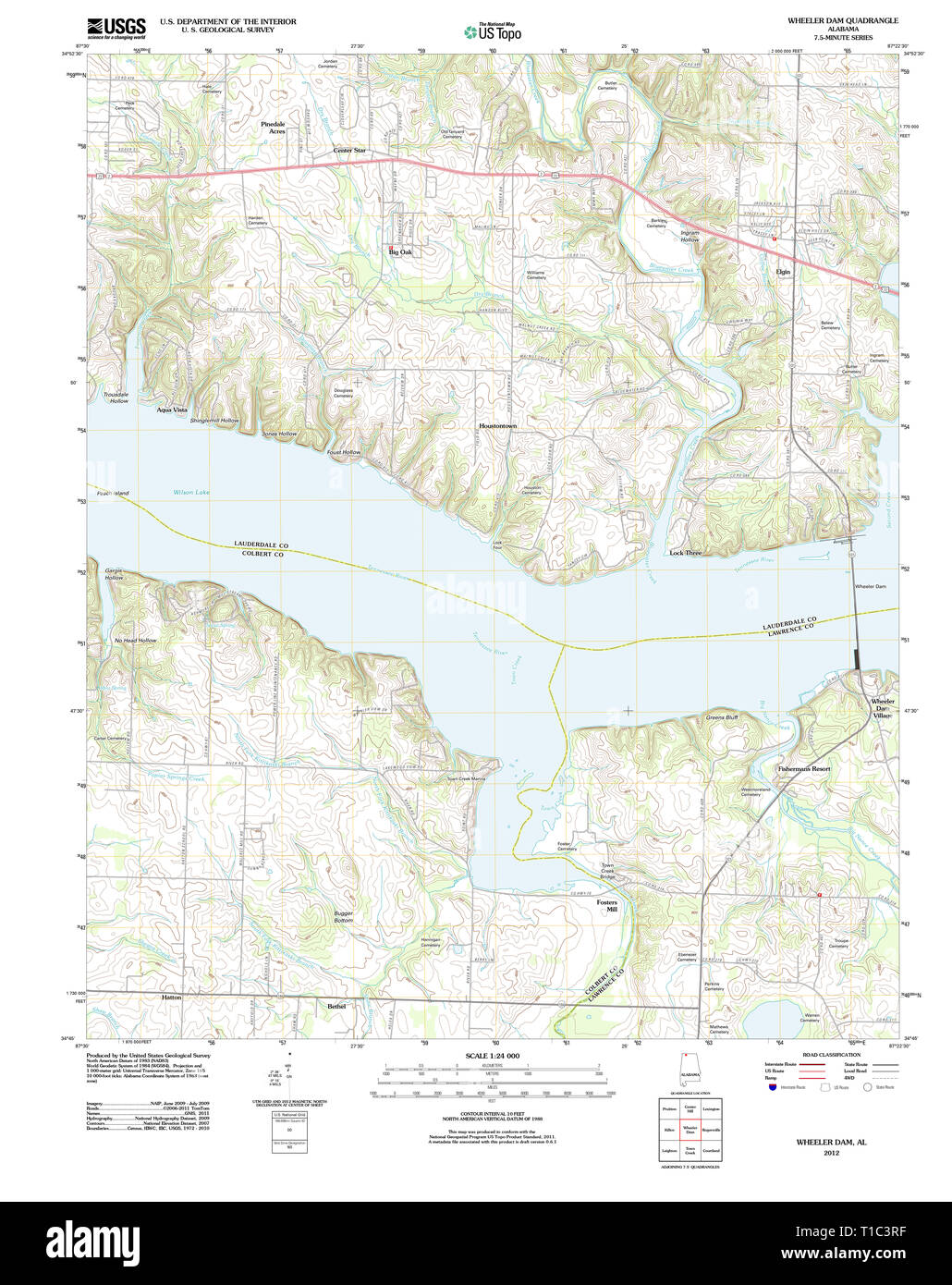 USGS TOPO Map Alabama AL Wheeler Dam 20120118 TM Stock Photo - Alamy