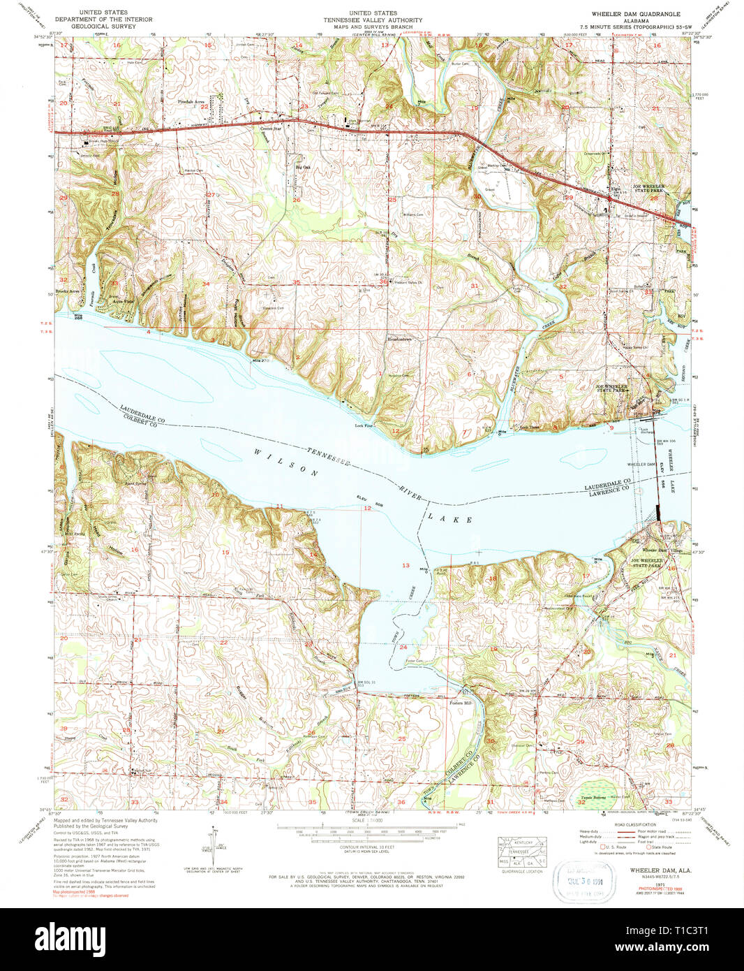 USGS TOPO Map Alabama AL Wheeler Dam 305379 1971 24000 Stock Photo - Alamy