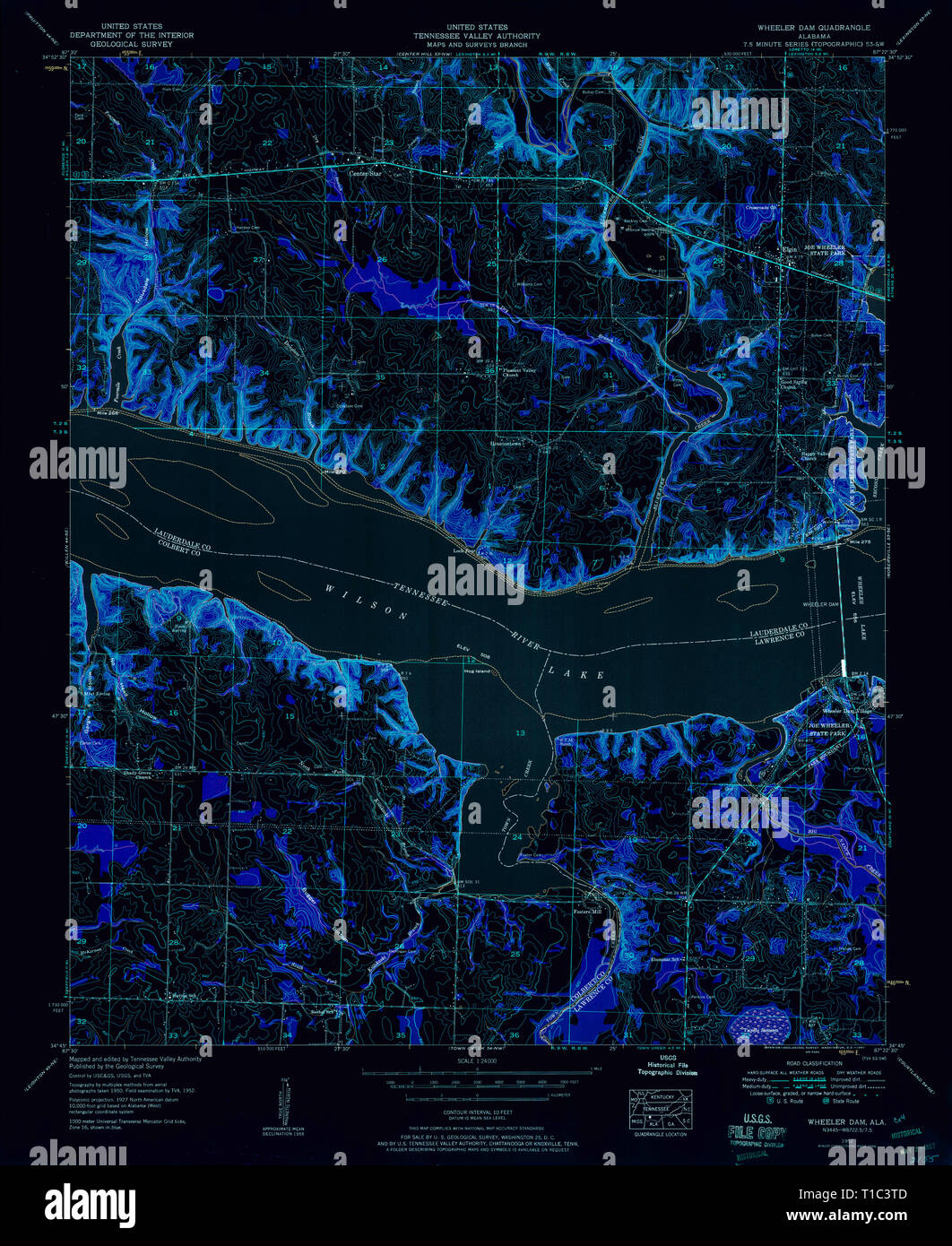 USGS TOPO Map Alabama AL Wheeler Dam 305381 1952 24000 Inverted Stock ...