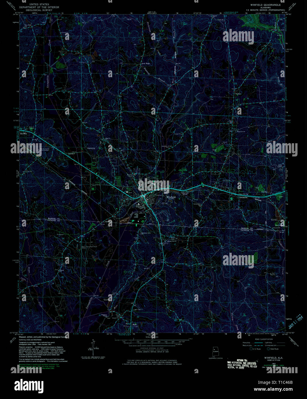 USGS TOPO Map Alabama AL Winfield 305398 1967 24000 Inverted Stock ...