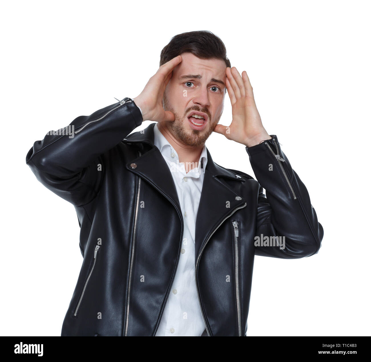 front view of shocked man. Upset guy. front view people collection ...