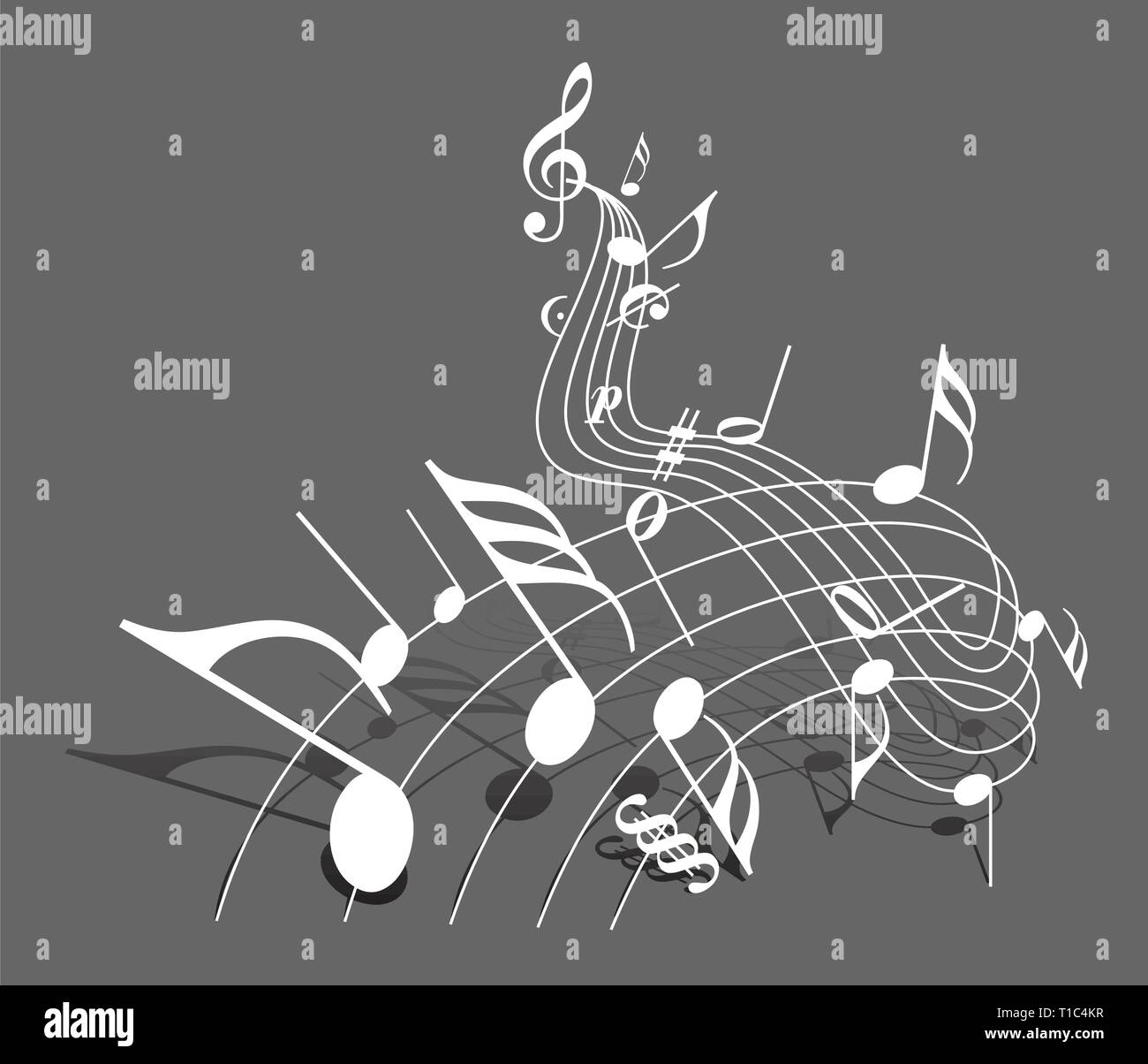 Music theme - white notes on dark gray background with shadows Stock ...