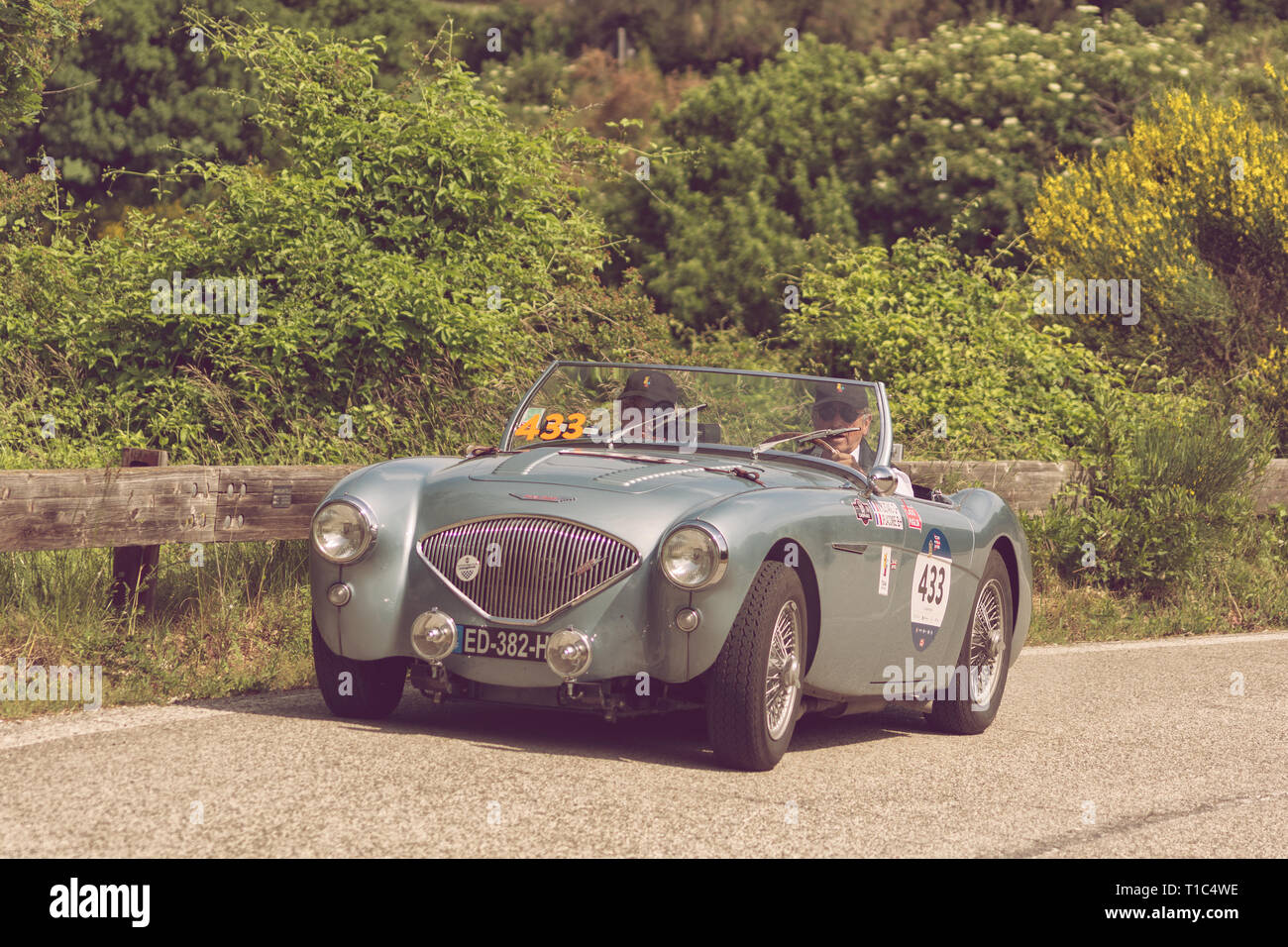 AUSTIN HEALEY 100/4 BN2 1956 on an old racing car in rally Mille Miglia ...