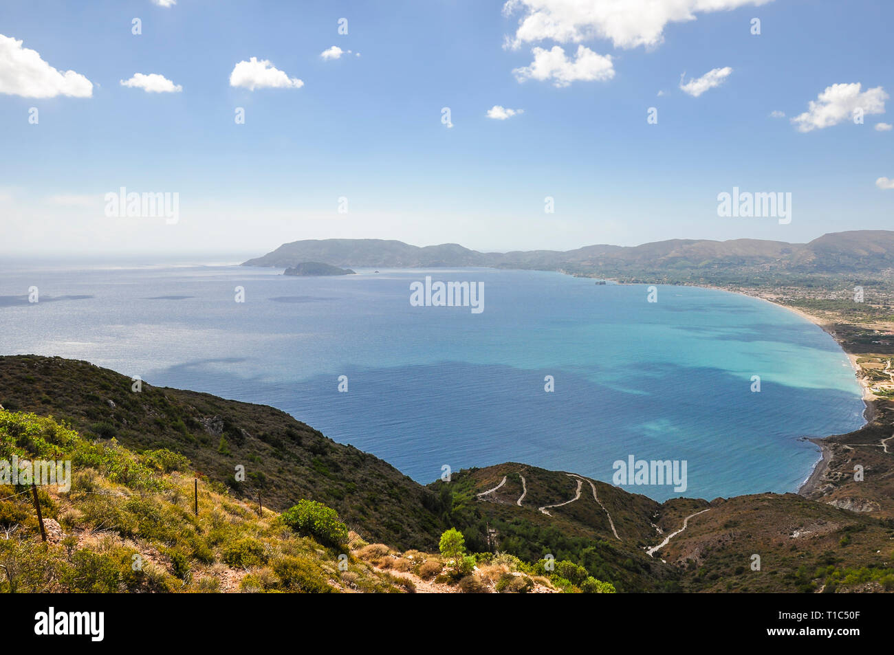 View from above on amazing, vacation landscape of bay greek sea, a bit ...