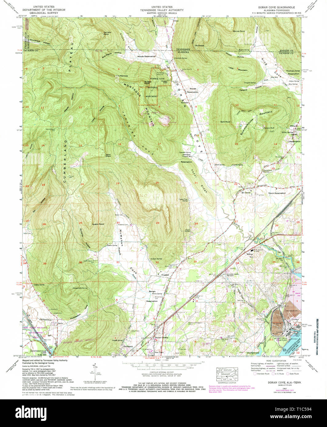 USGS TOPO Map Alabama doran cove al-tn histmap Stock Photo - Alamy