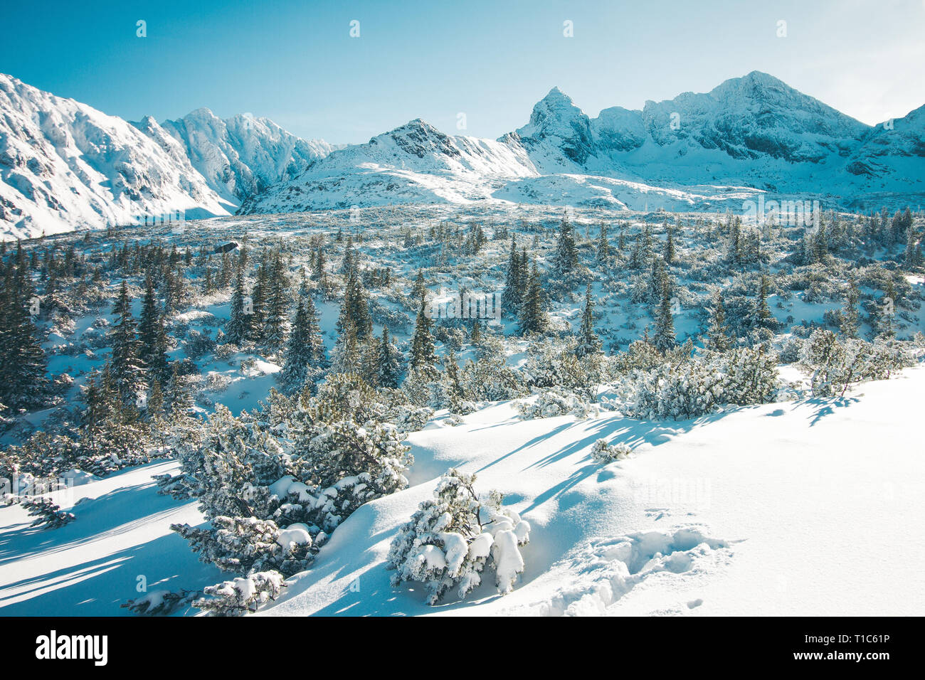 Spectacular landscape of snowy mountains in winter Stock Photo - Alamy