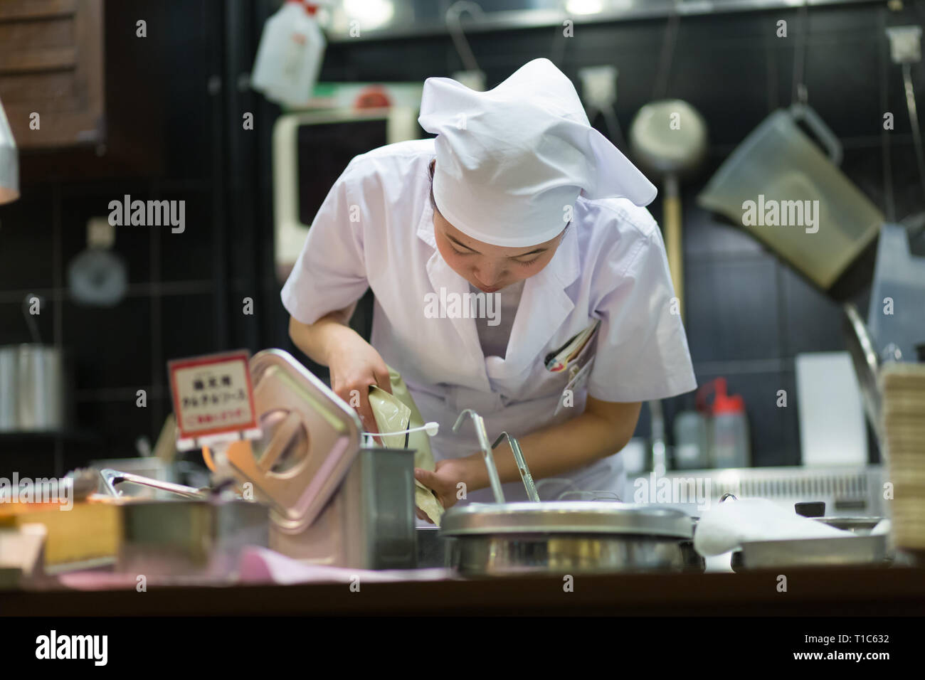 Japanese Ramen chefs prepare a bowl of traditional home made ramen ...