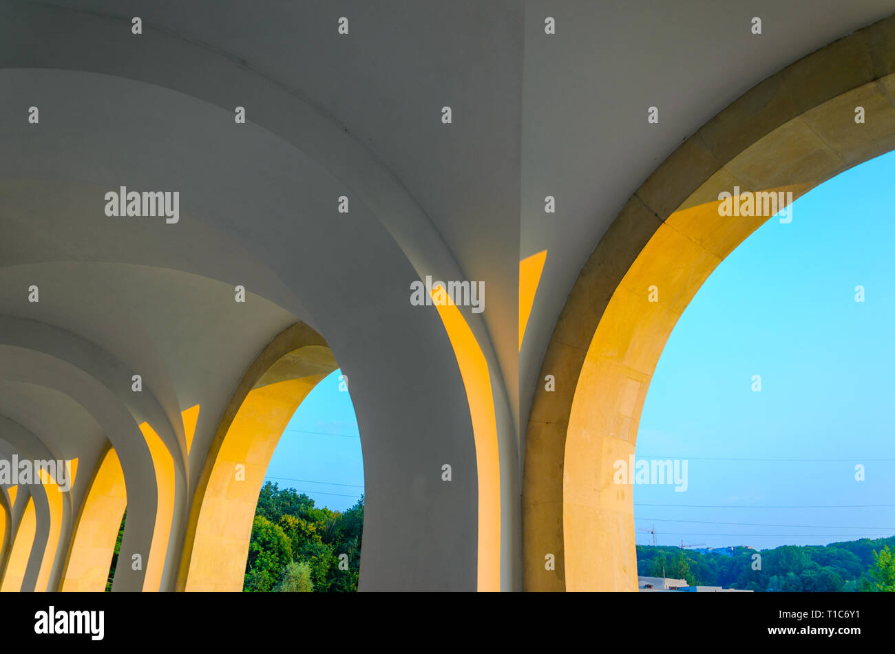 Corridor Colonnade Arcade Perspective Architectural Background. Arched ...