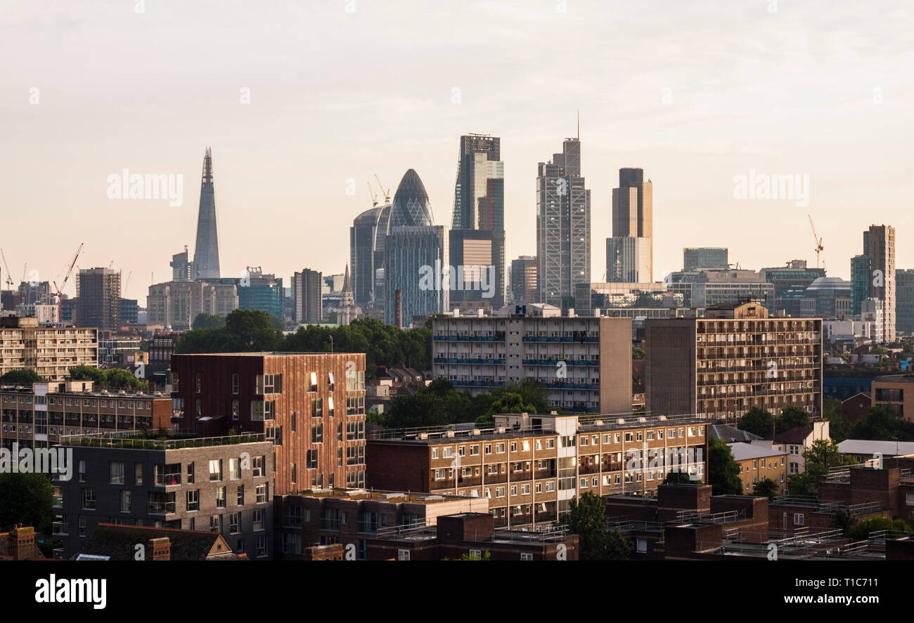 London skyline as viewed from Tower Hamlets,London,England,UK Stock ...