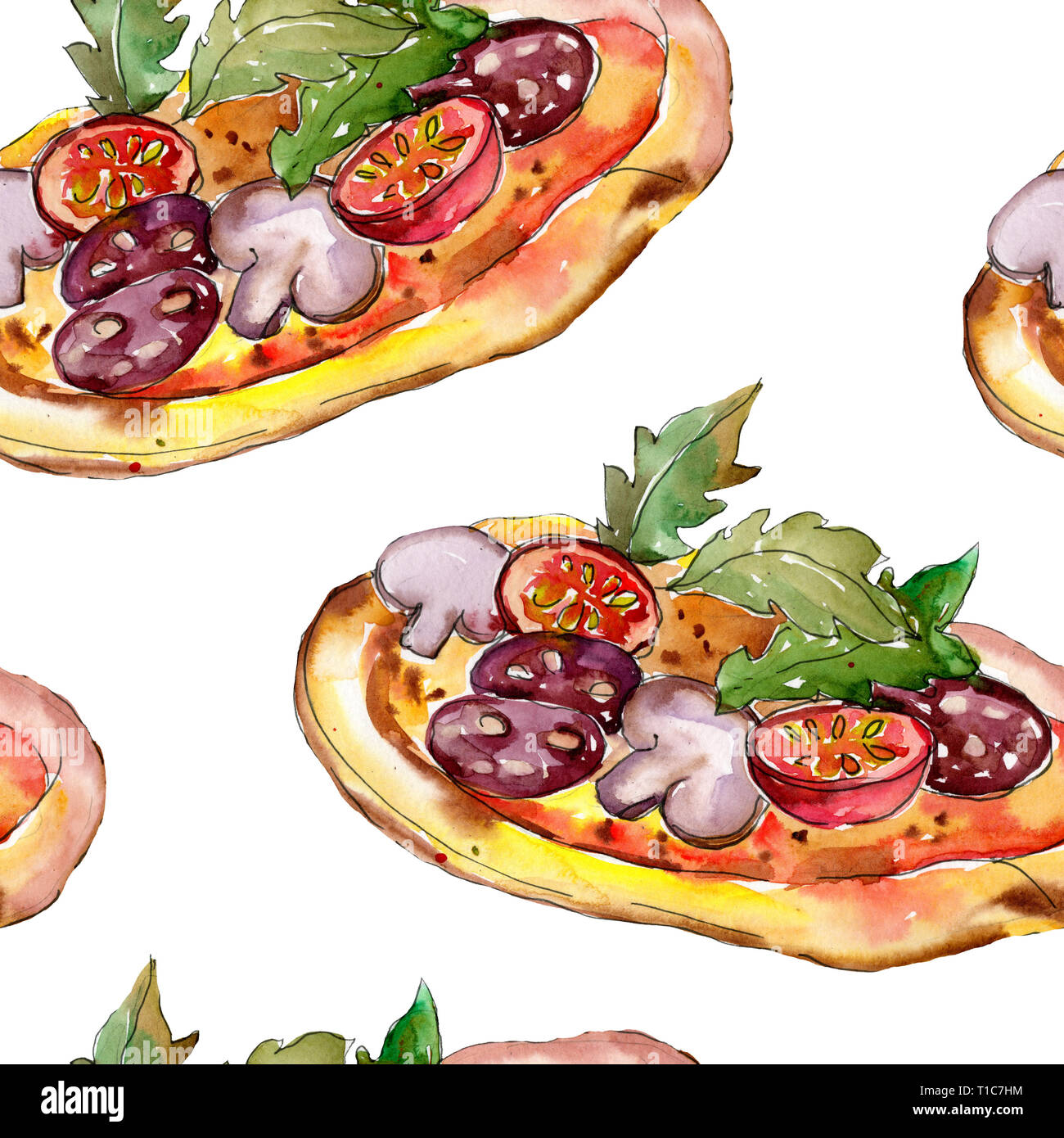 Fast food itallian pizza in a watercolor style isolated set ...