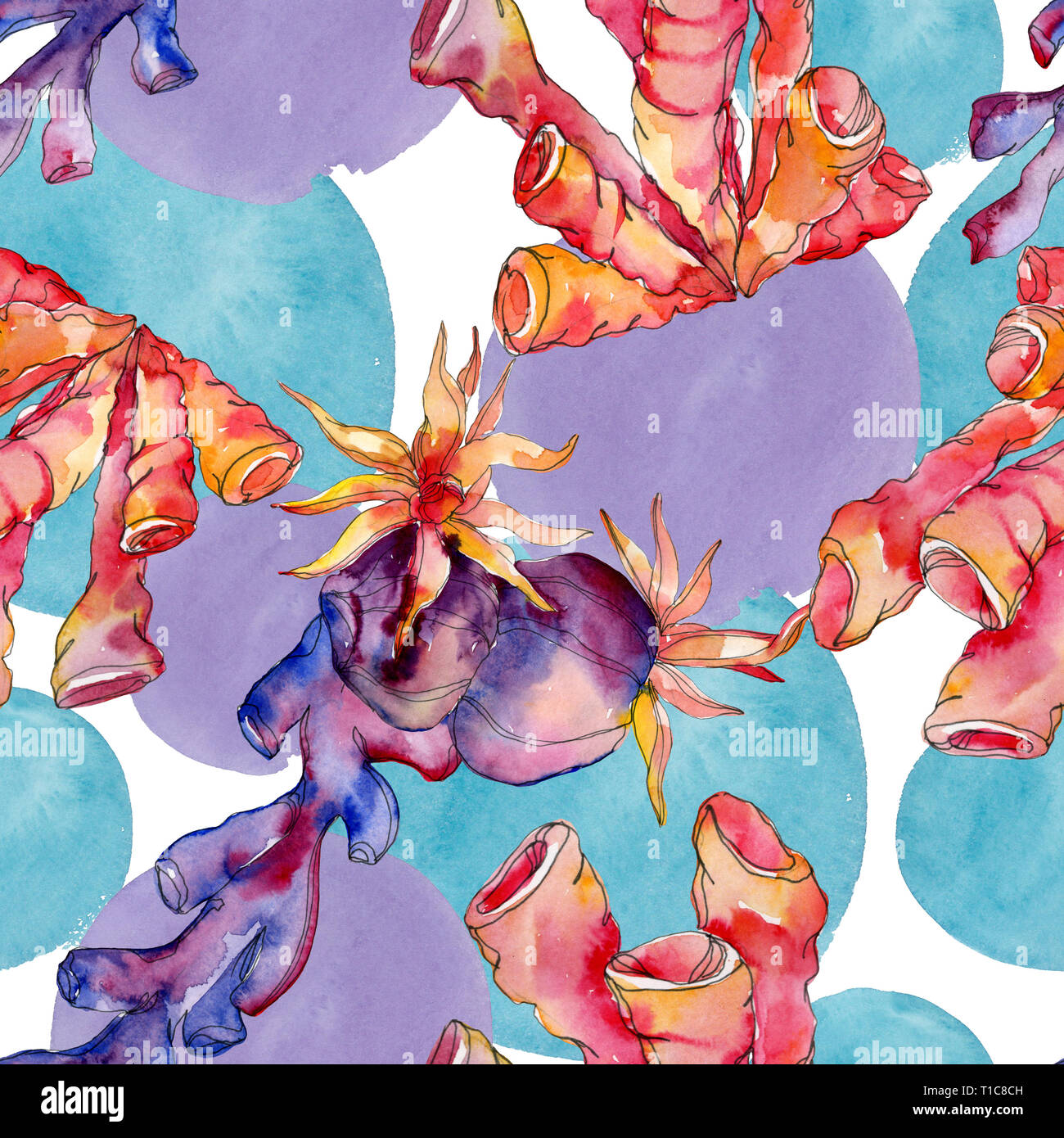 Colorful aquatic underwater nature coral reef. Watercolor background ...