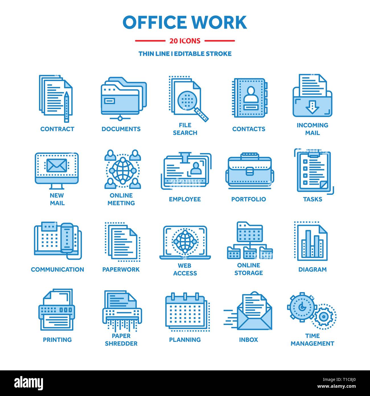 Business and office work. Documents, paperwork. Businessman. Thin line ...