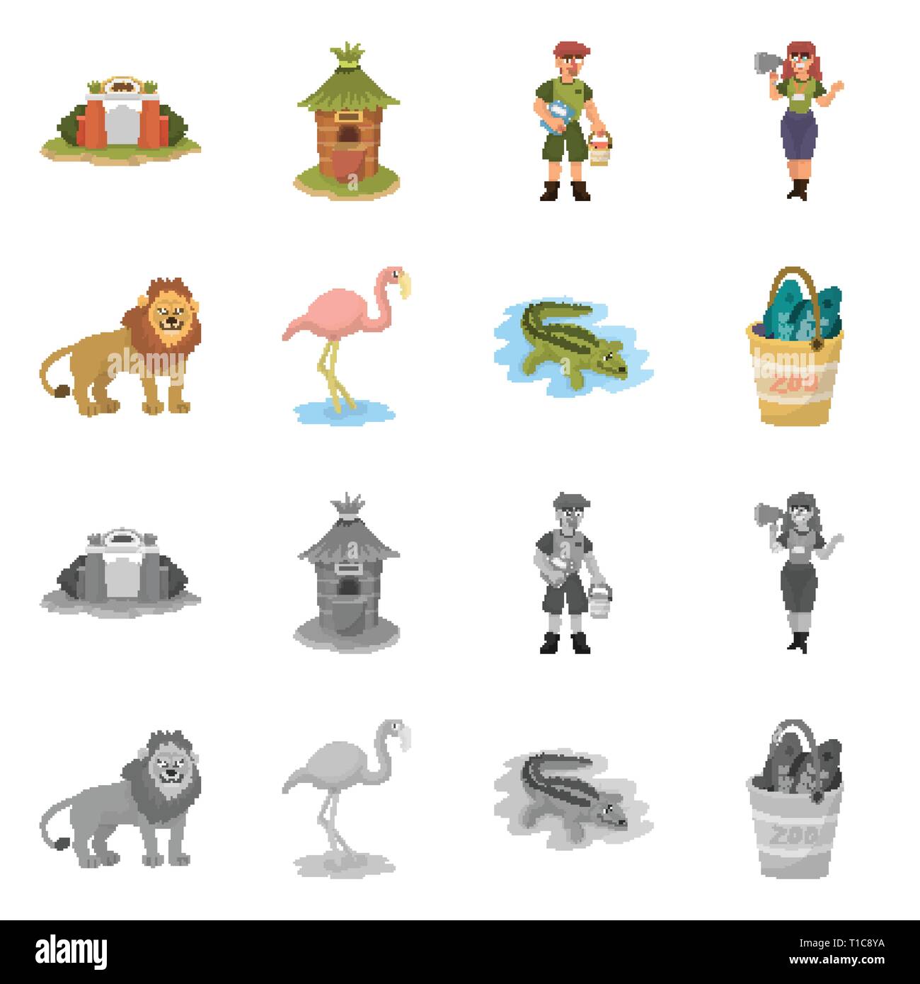 gate,window,zookeeper,lion,flamingo,crocodile,bucket,arch,counter,man ...