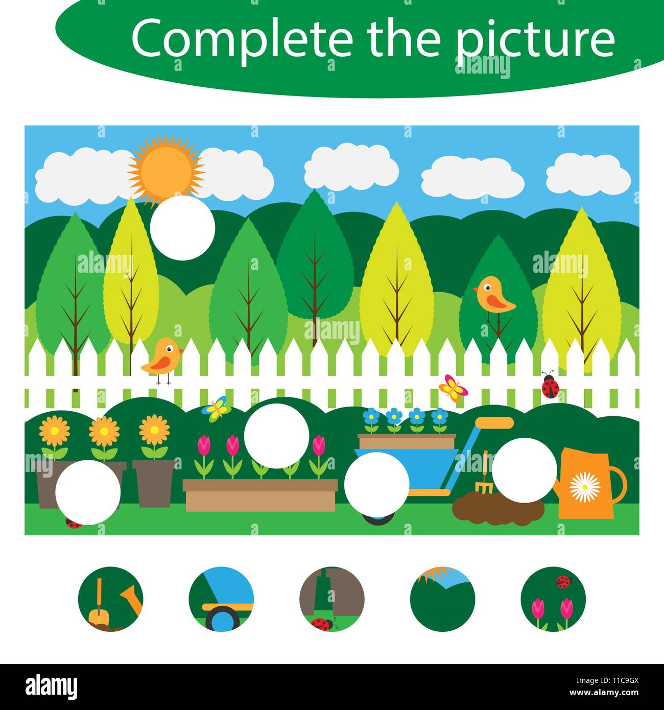 Complete the puzzle and find the missing parts of the picture, garden ...
