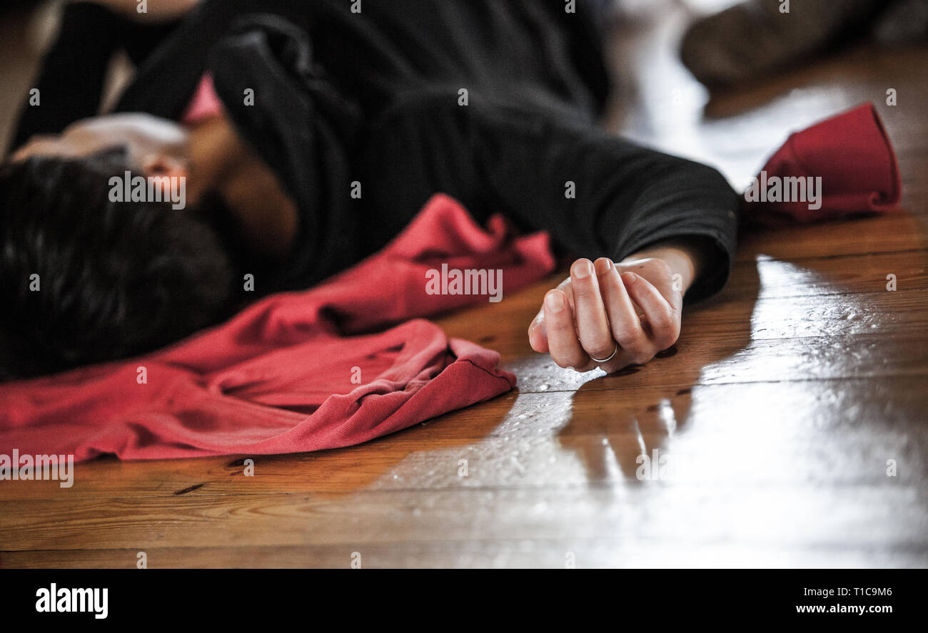 dancer head and hand on the background of foor with bright reflex Stock ...