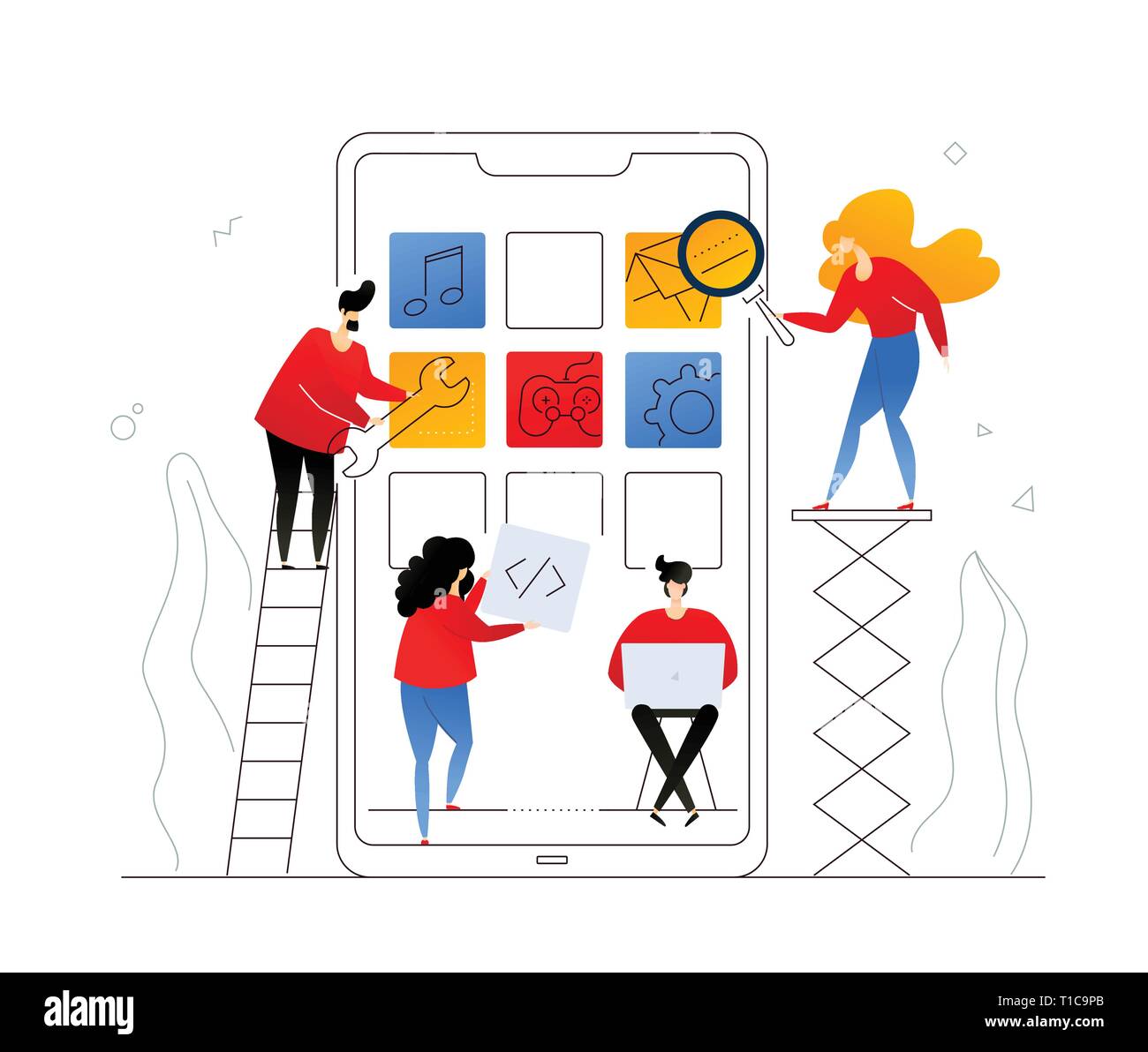 Mobile app development - flat design style colorful illustration Stock ...