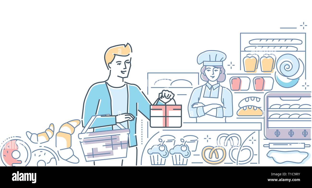 Bakery shop - colorful line design style illustration Stock Vector ...