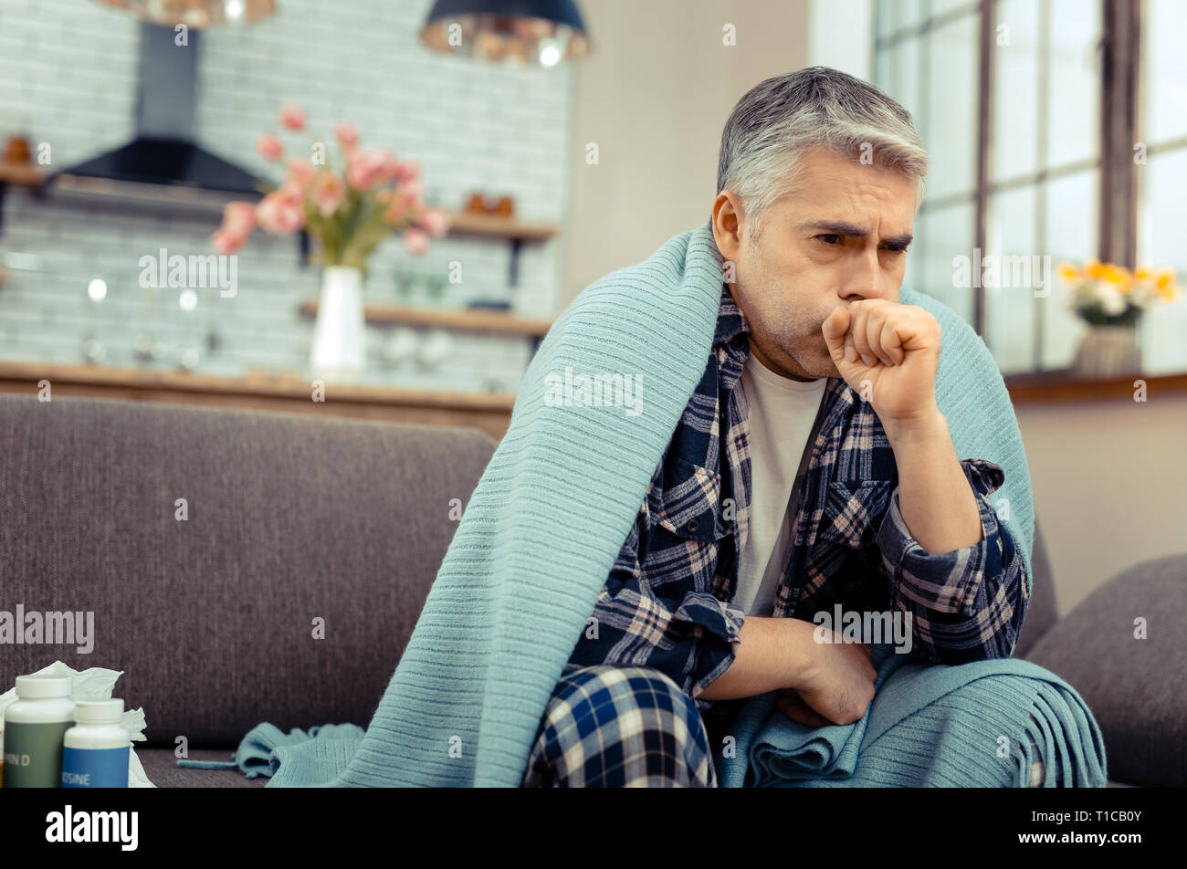 Sick man flu coughing close hi-res stock photography and images - Alamy