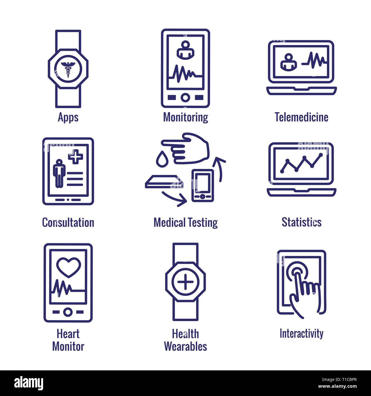 Digital Health Icon Set - Wearable Technology Web Header Banner Stock ...