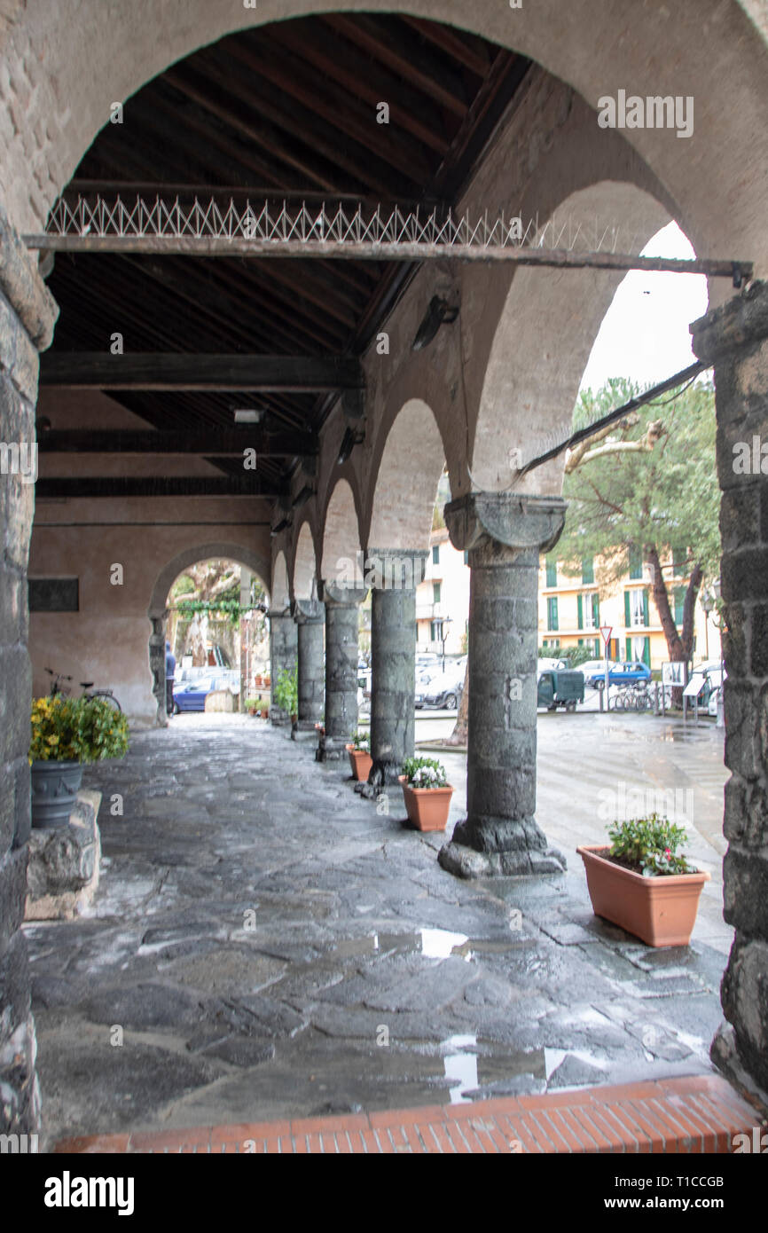 The nice town of Levanto with its medieval collegiata, Liguria, Italy ...