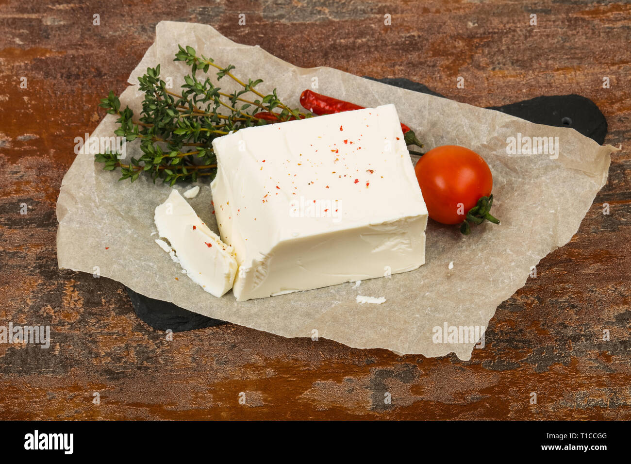 Traditional Feta Cheese served thyme Stock Photo - Alamy