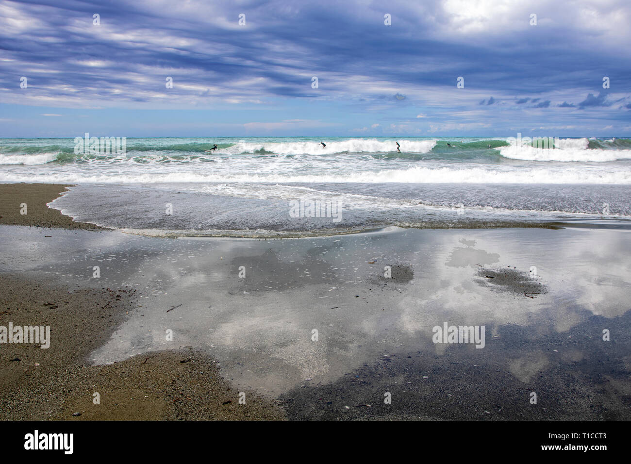 At Levanto - On March, 31, 2018 , The beach of Levanto with wavy sea in ...