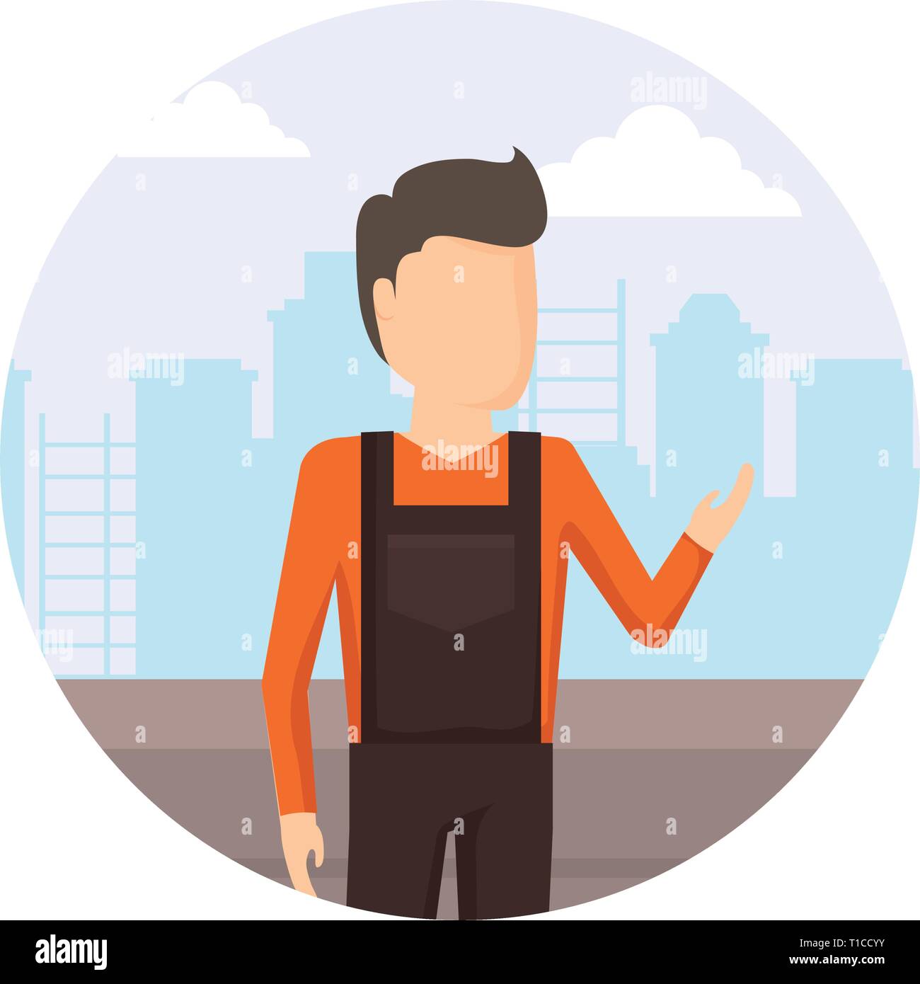 worker construction man with cityscape vector illustration design Stock ...