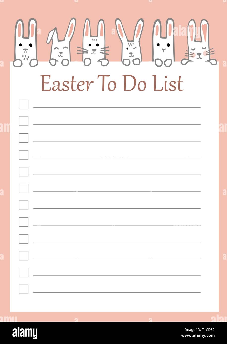 Vector Easter to do list with funny bunnies. Printable spring checklist ...