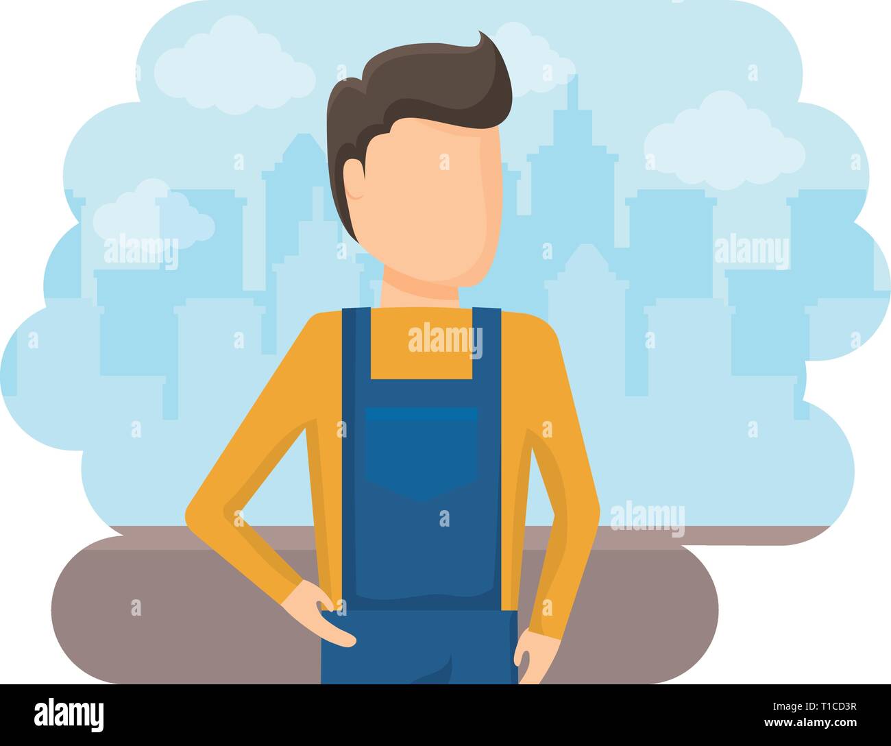worker construction man with cityscape vector illustration design Stock ...