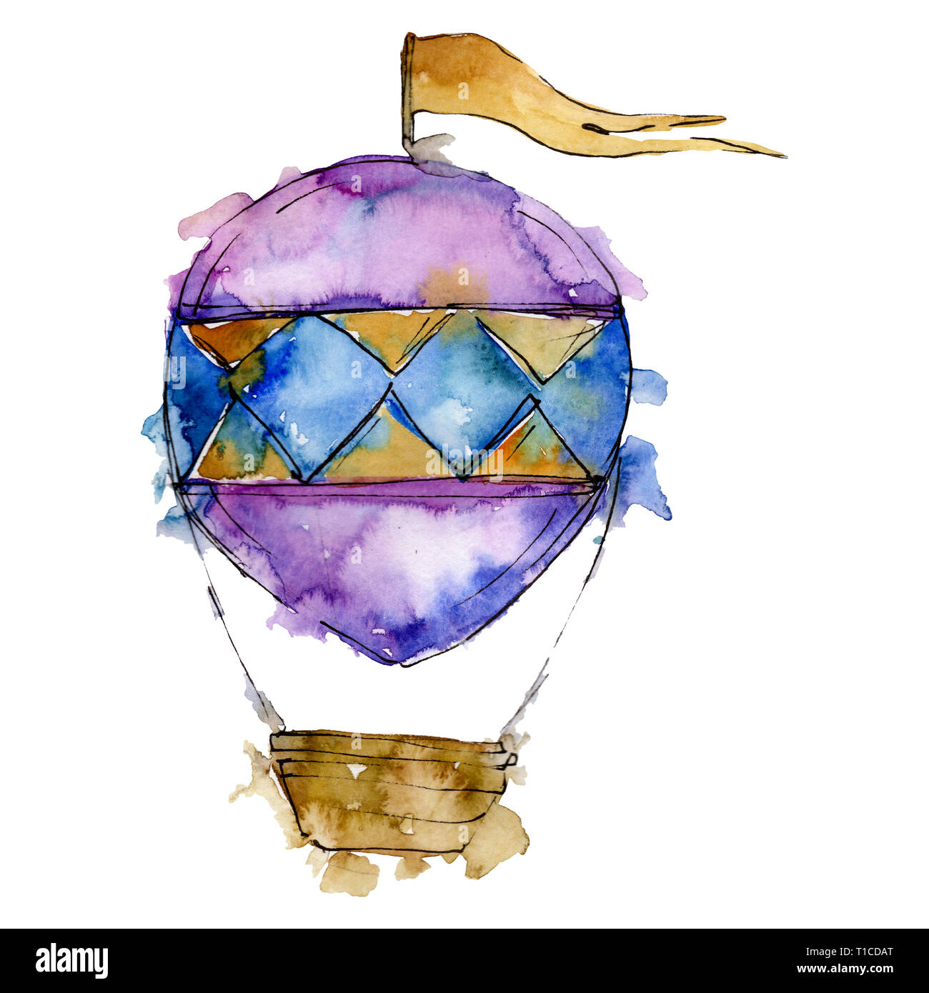 Hot air balloon background fly air transport. Watercolor background set ...