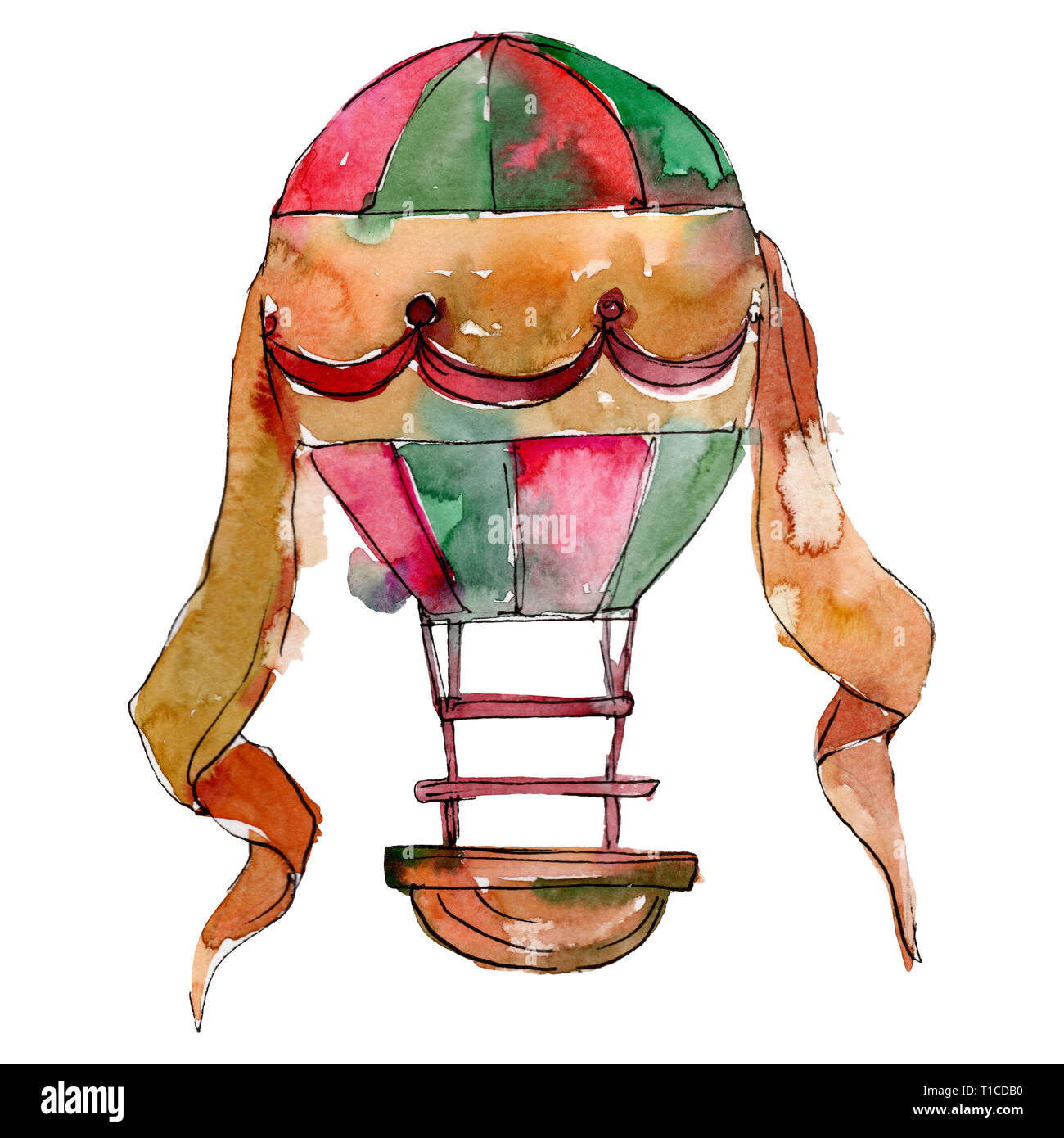 Hot air balloon background fly air transport. Watercolor background set ...