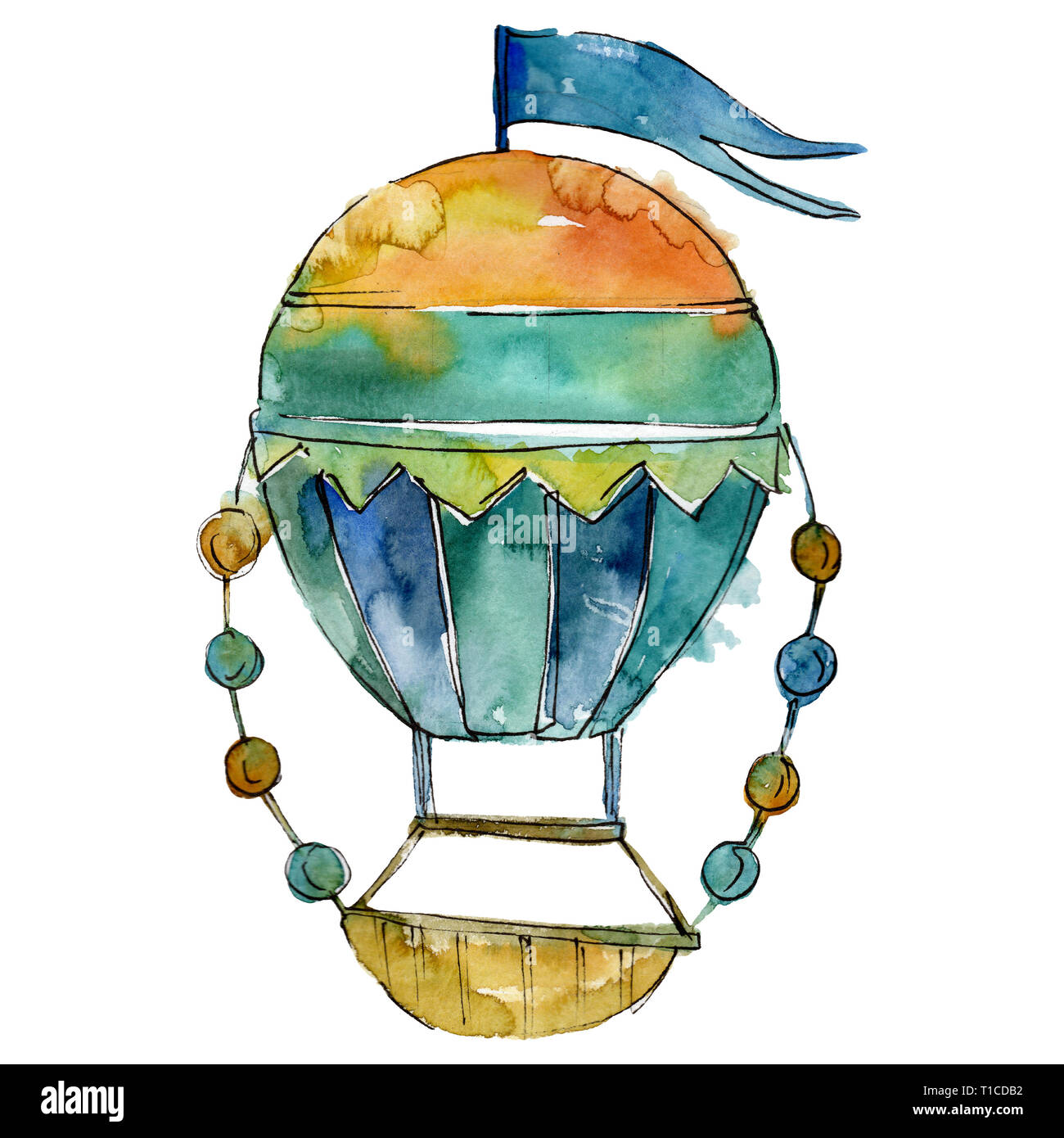 Hot air balloon background fly air transport. Watercolor background set ...