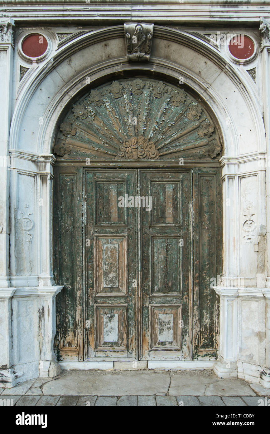 massive wooden door of ancient church in Venice, Italy Stock Photo - Alamy