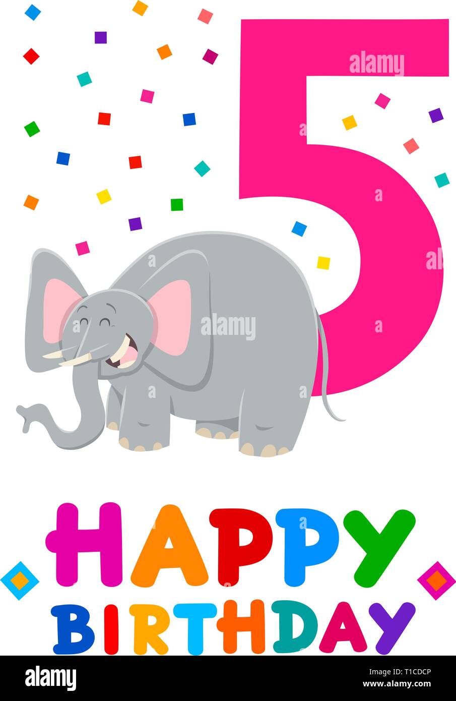 Cartoon Illustration of the Fifth Birthday Anniversary Greeting Card ...