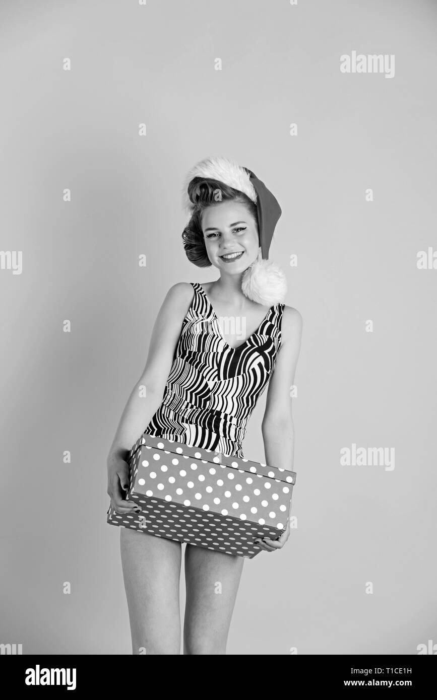 Smiling red gift box Black and White Stock Photos & Images - Alamy