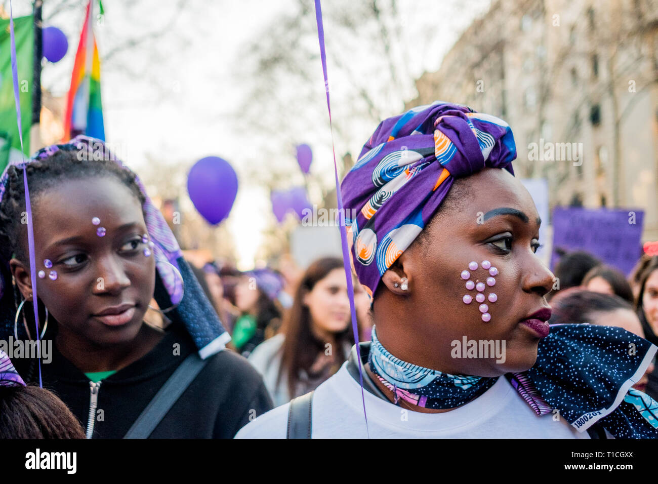 Barcelona, Spain - 8 march 2019: african women rally in the city center ...