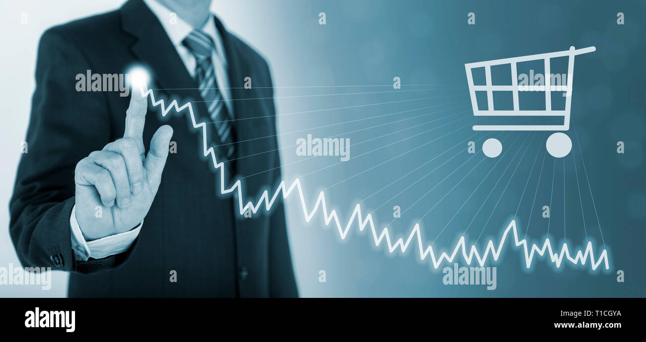 businessman shows success with chart and shopping cart Stock Photo - Alamy