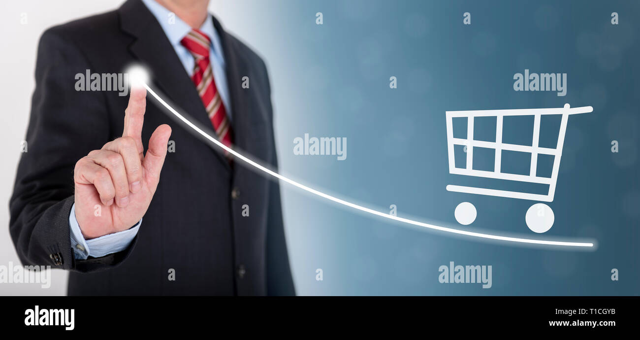 businessman shows success with chart and shopping cart Stock Photo - Alamy