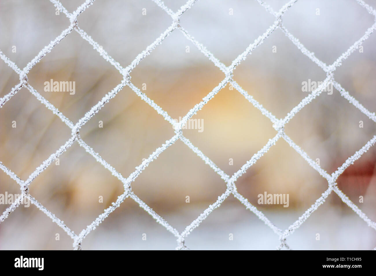Snow mesh chain-link. Fencing in the snow. Fence in the snow ...
