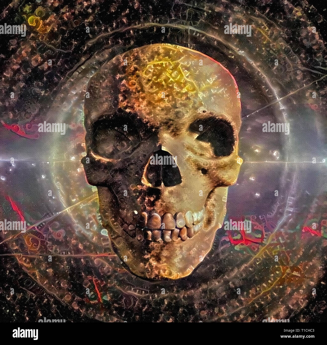 Surreal composition. Golden skull Stock Photo - Alamy